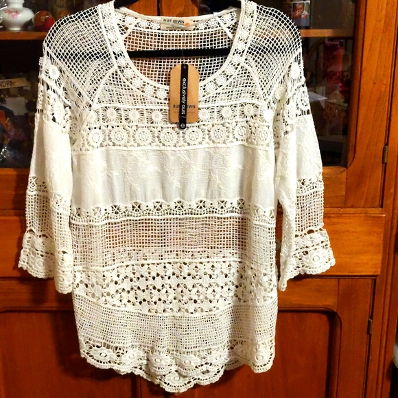 Ruff Hewn | Tops | Medium Ruff Hewn Ivory Cotton Crochet Top | Poshmark